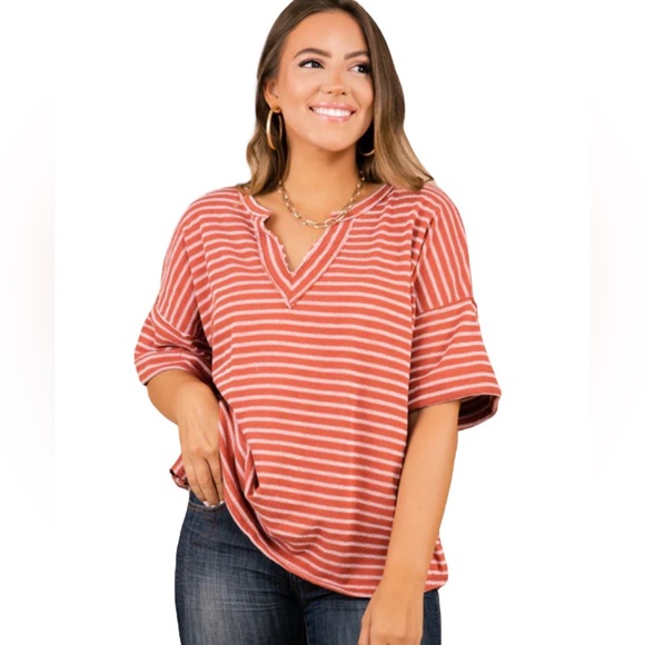 Ces Femme | Tops | Rust Orange Striped Top | Poshmark